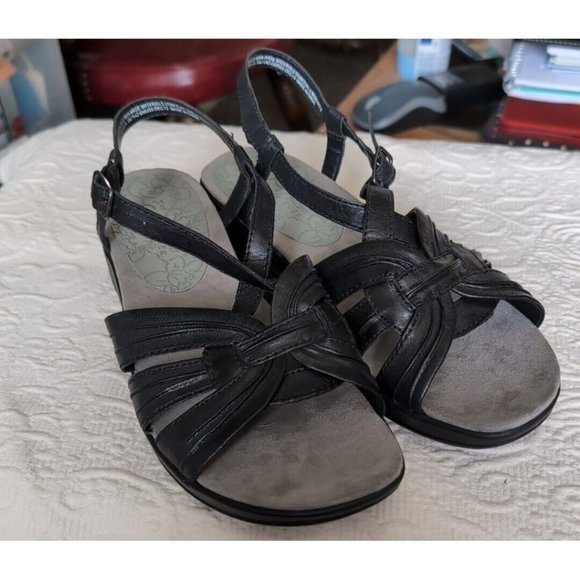 WEAR EVER | Shoes | Wear Ever Celia Strappy Black Leather Wedge Sandal ...
